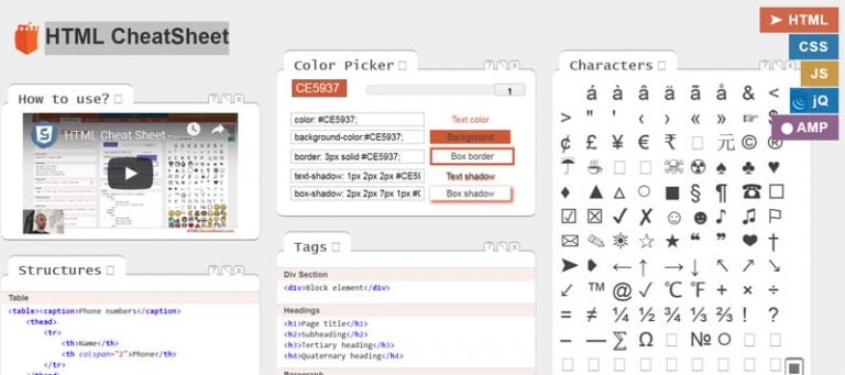 Code-Beispiele für HTML, CSS & JavaScript - 30+ Cheat-Sheets