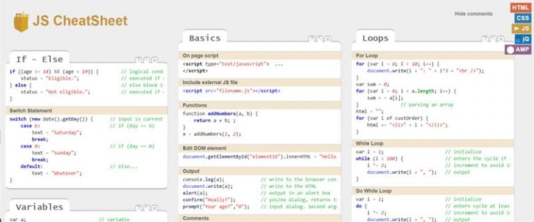 30 HTML, CSS, and JavaScript Cheat Sheet Examples