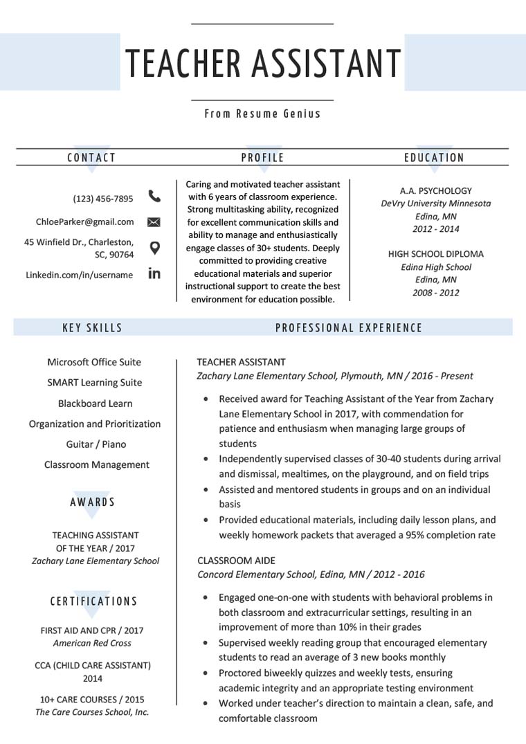 How To Write An Excellent Teacher Assistant Resume